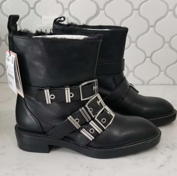Zara | Shoes | Zara Black Lined Leather Biker Ankle Boots | Poshmark